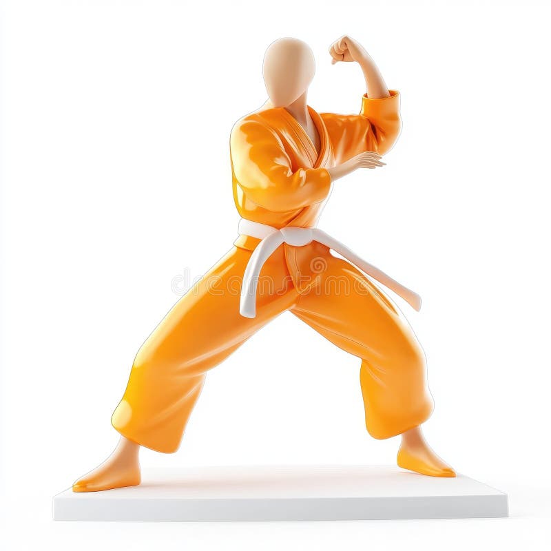 Dynamic Karate Pose: Orange Gi, White Belt, 3D Render Stock ...
