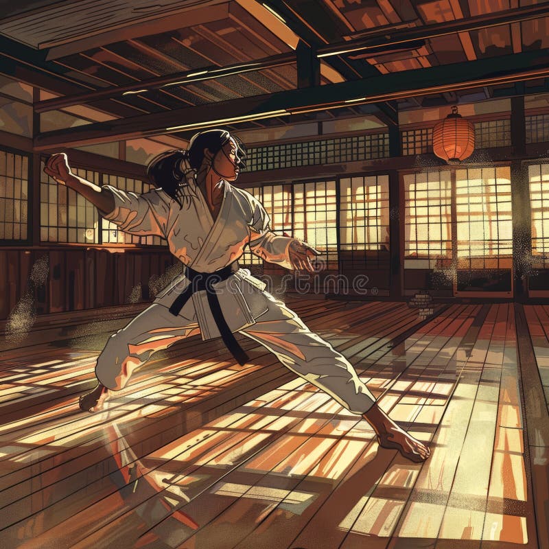 Dynamic Karate: a Woman Executing Kata in a Traditional Dojo Setting ...