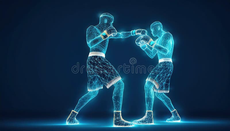 Kickboxing Match Wireframe Illustration with Blue Background ...