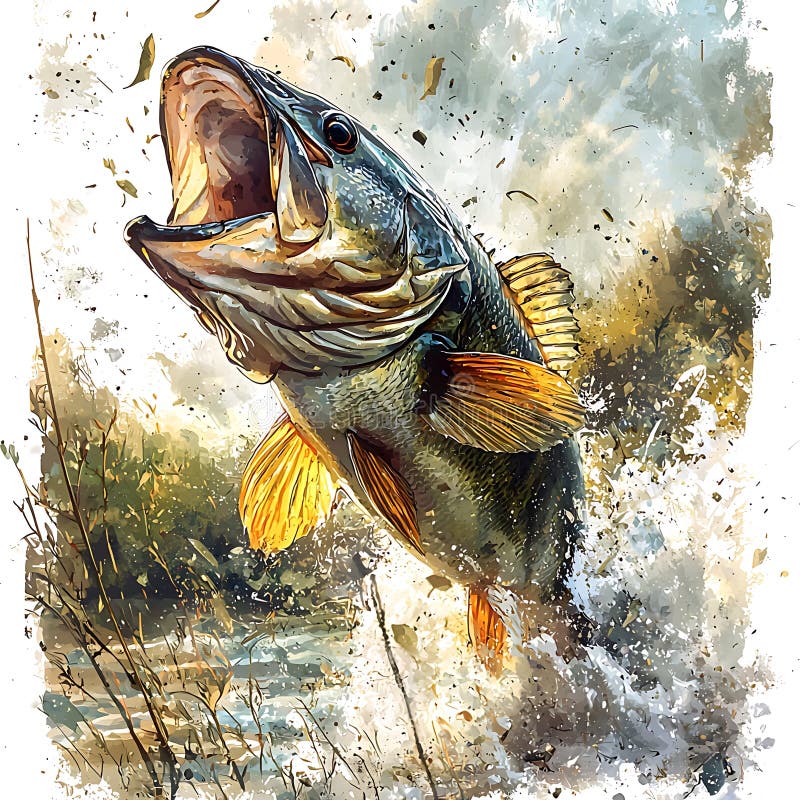 Dynamic Largemouth Bass Leaping from Water in Artistic Splash Effect ...