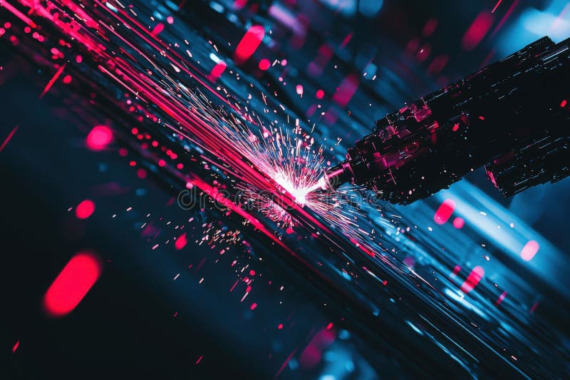 High-tech Laser Cutting Process Showcasing Sparks and Vibrant Colors in ...