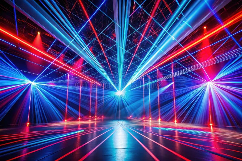 Dynamic Laser Light Show Illuminating a Dark Stage with Vivid Blue and ...