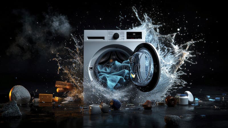 Dynamic Laundry Action Washing Machine Splash Home Setting Digital Art ...