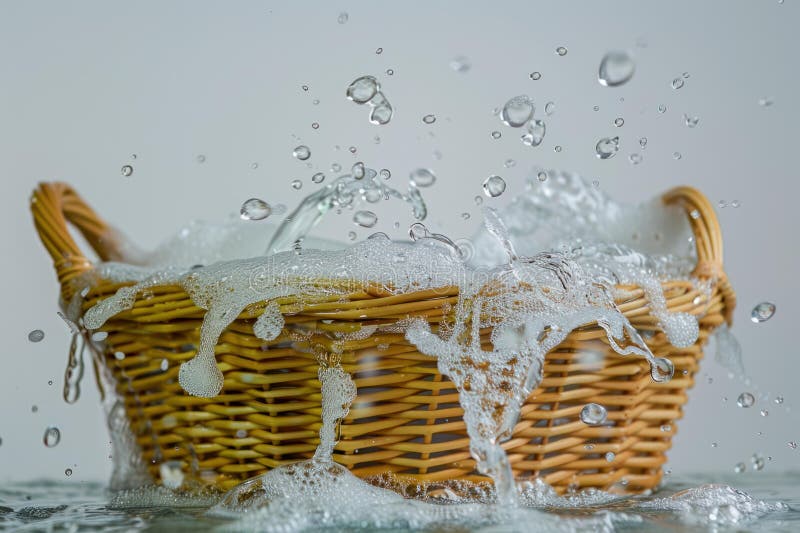 Dynamic Laundry Basket Splash on Grey Background Stock Image - Image of ...