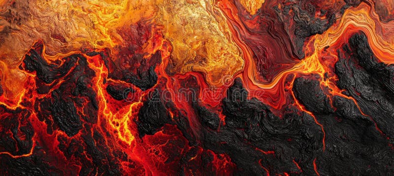 Dynamic Lava Flow: Intense Red and Orange Tones Cooling into Solid Rock ...