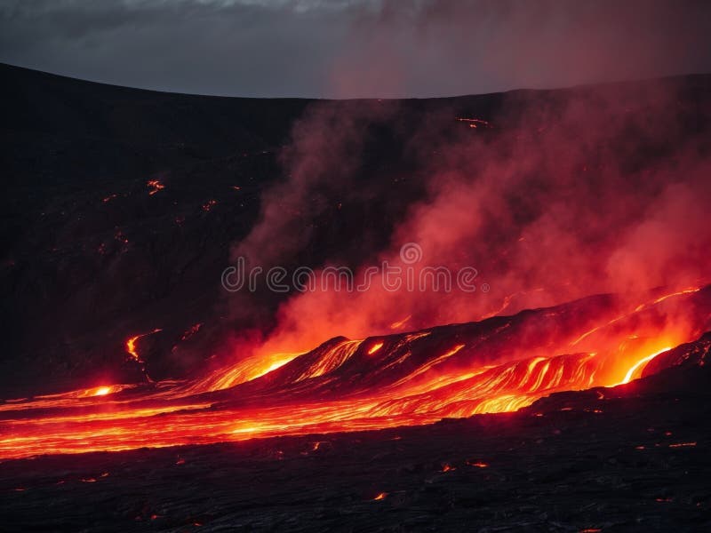 Dynamic Lava Flow with Red and Orange Glow. Stock Photo - Image of rock ...