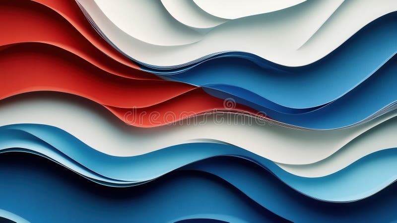 Dynamic Layered Waves in Red, Blue, and White Create a Powerful ...