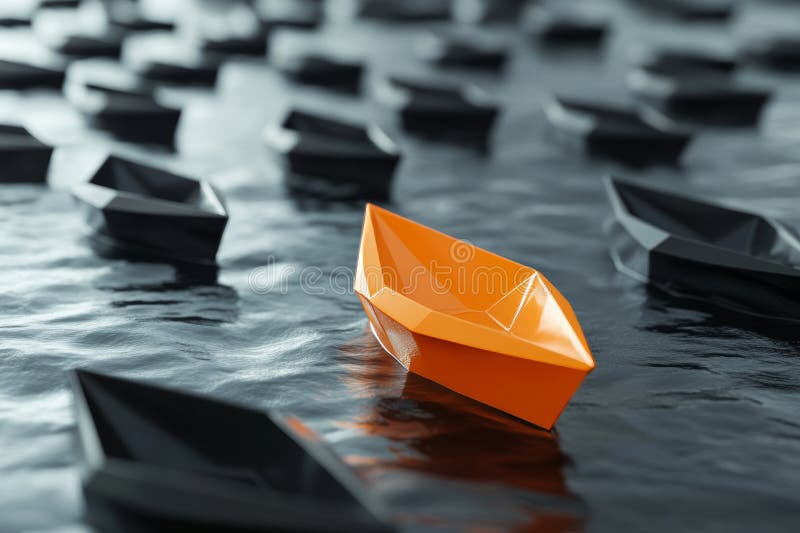Dynamic Leadership and Teamwork Illustrated an Orange Boat Guiding ...