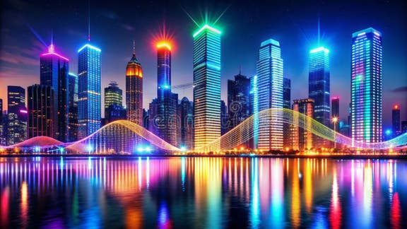 Dynamic LED Cityscapes Vibrant Waveforms Illuminating Urban Nightscapes ...