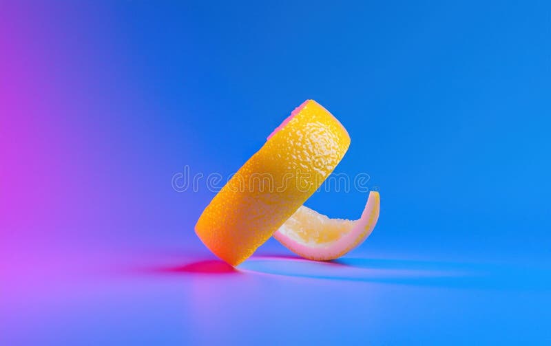 Dynamic Lemon Peel Studio Shot with Pink and Blue Gradient Background ...