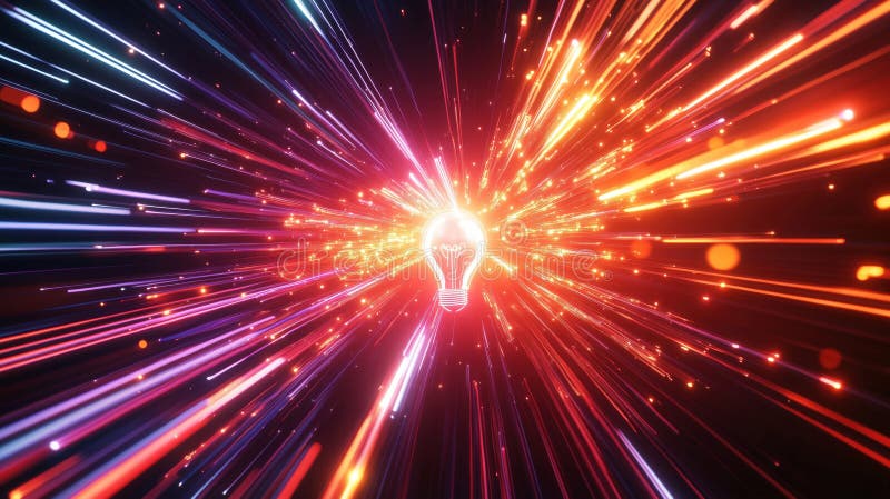 Dynamic Light Burst with Glowing Light Bulb Symbolizing Creativity and ...