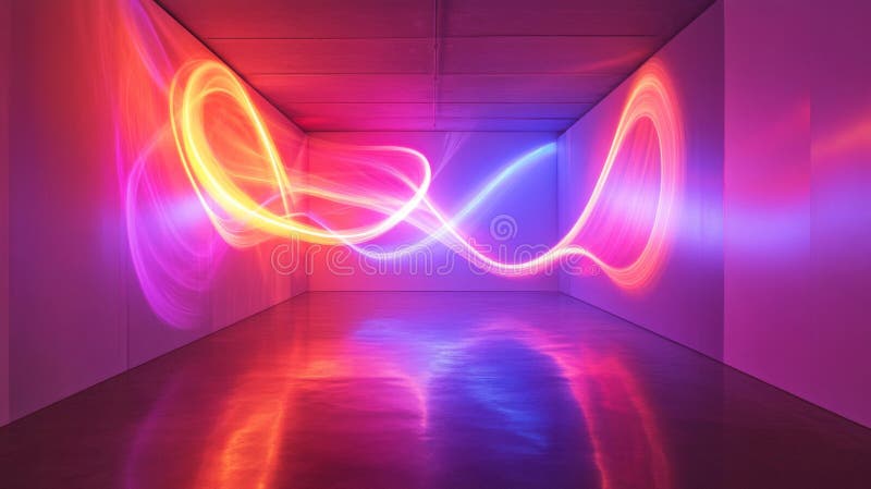 Dynamic Light Painting Installation in Modern Room Stock Illustration ...