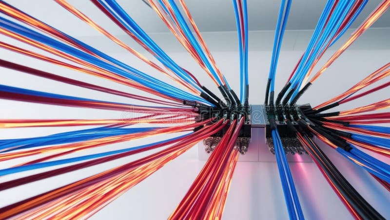 Dynamic Light Pulses through Fiber Optic Connections Create Abstract ...