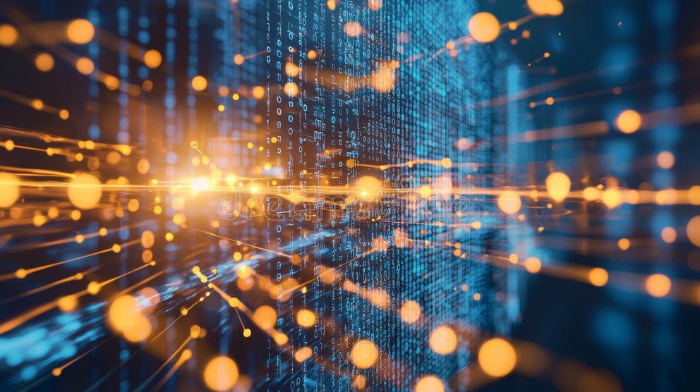 Dynamic Light Streaks Flowing through Binary Code Representing Data ...