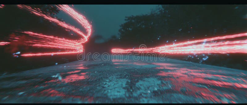 Dynamic Light Trails Create a Mesmerizing Overlay Texture in a Rainy ...