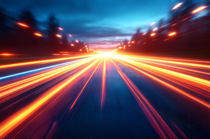 Futuristic High-Speed Light Trails on Highway at Dusk for Dynamic ...