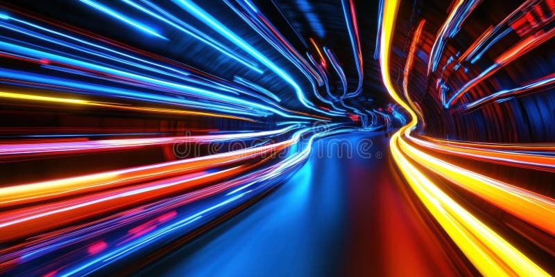 Dynamic Light Trails Creating a Sense of Speed and Motion in a Tunnel ...