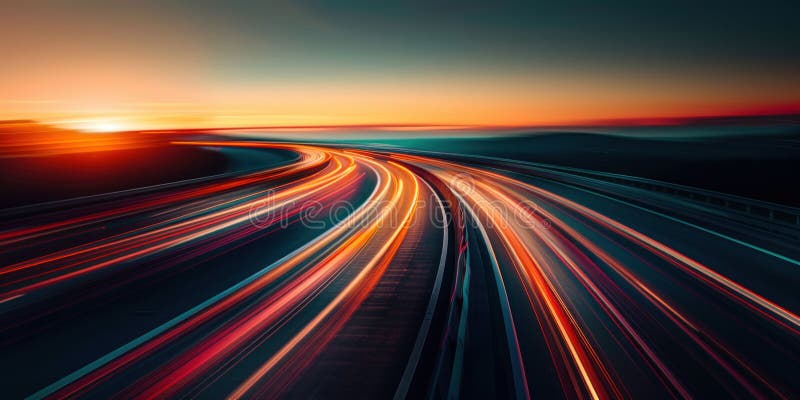 Dynamic Light Trails on Highway at Sunset. Generative Ai Stock ...
