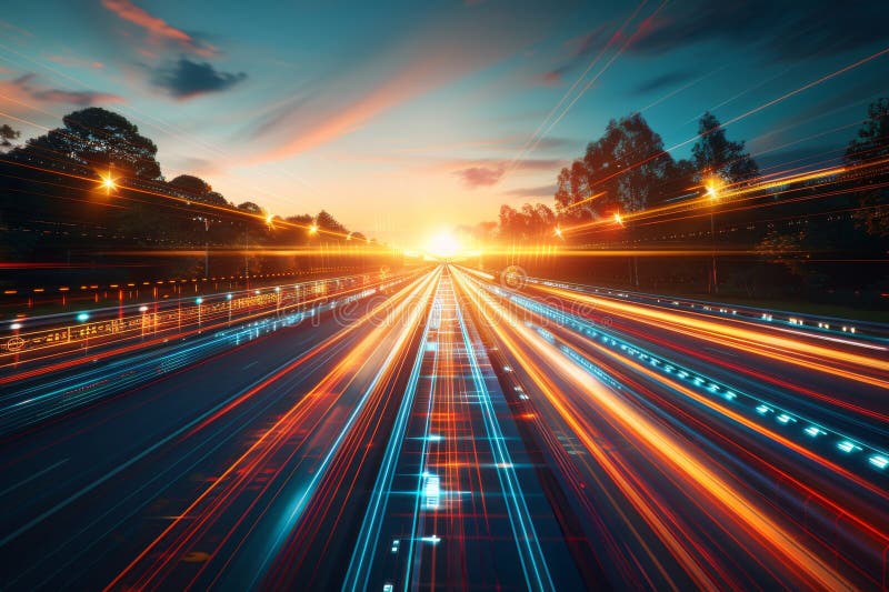 Dynamic Light Trails on a Highway at Sunset, Showcasing a Vibrant and ...
