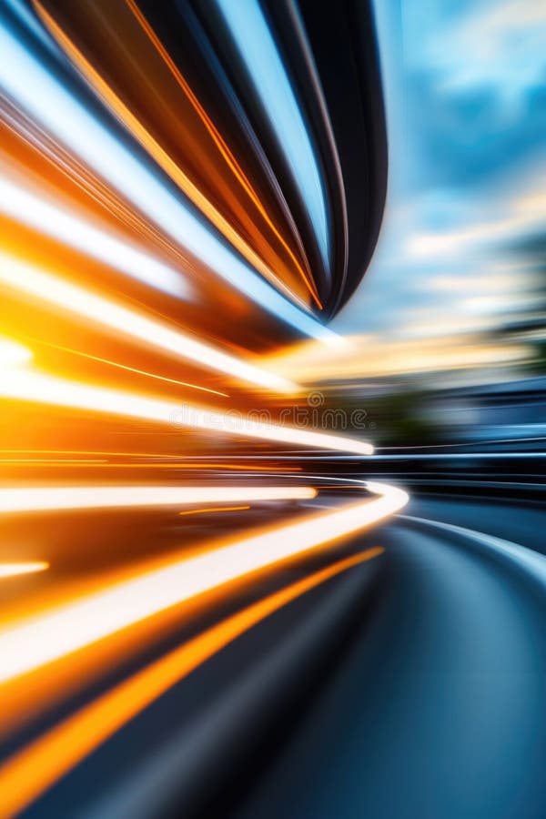 Dynamic Light Trails Motion Sunset Curved Road Stock Photos - Free ...