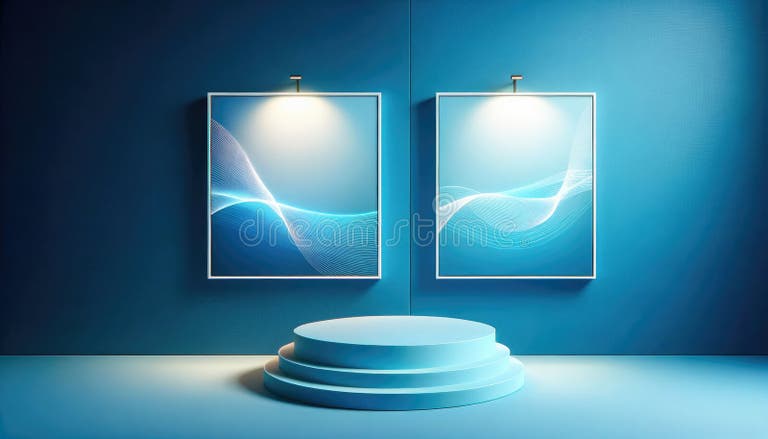 Dynamic Light Waves Display on Pedestal Stock Illustration ...