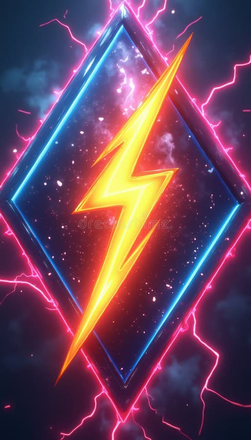 Dynamic Lightning Bolt within a Glowing Diamond Shape Stock Photo ...