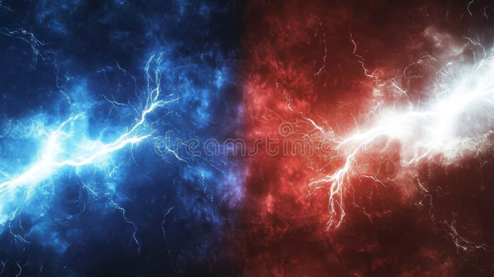Dynamic Lightning Collision on Red and Blue Backdrop with Powerful ...