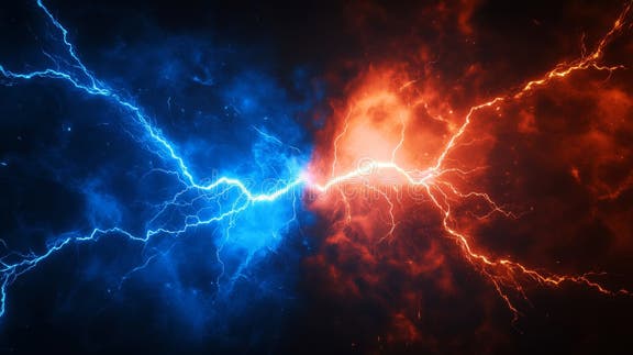 Dynamic Lightning Collision with Red and Blue Backdrop Showcasing ...