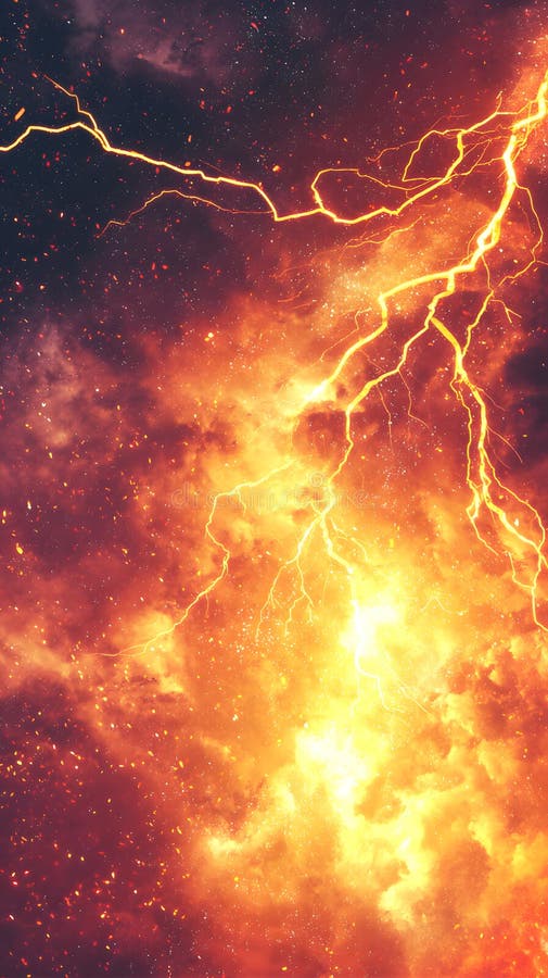 Dynamic Lightning in Fiery Storm Clouds Stock Illustration ...
