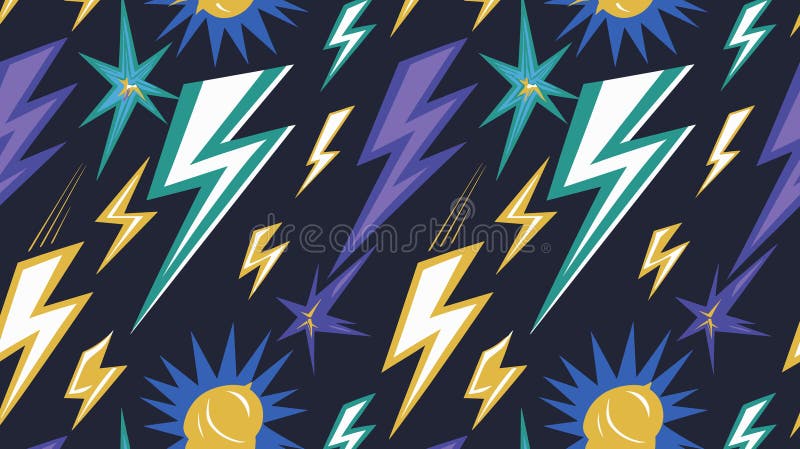 Dynamic Lightning Pattern with Stars and Sunburst Elements Stock Vector ...