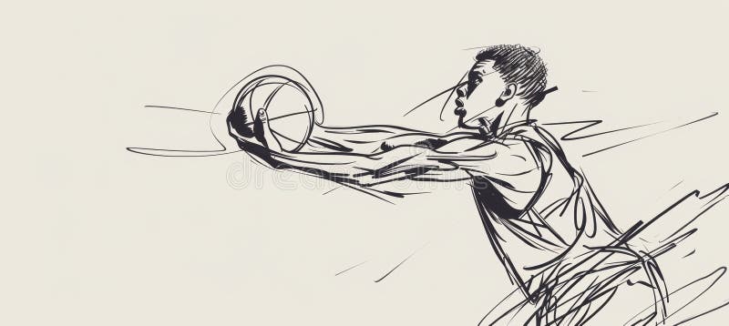 Dynamic Line Art of Basketball Player Shooting a Three-Pointer Stock ...