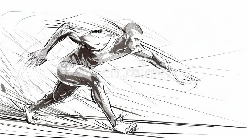 Dynamic Line Art of Sprinter Starting a Race with Bold Energy Stock ...