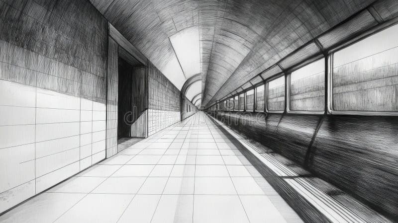 Dynamic Linear Perspective in Modern Subway Tunnel Art Urban Setting ...