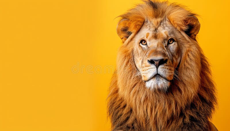 Dynamic Lion Head Turn Against Yellow Backdrop with Dramatic Lighting ...