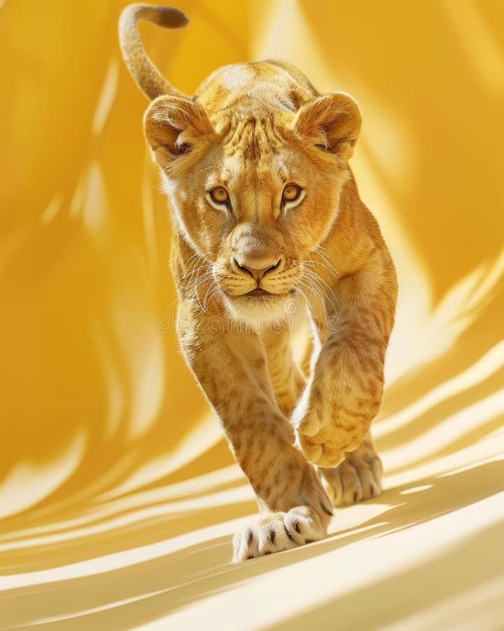 Dynamic Lion Head Turn on Yellow Background Minimalist Art with ...