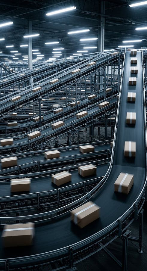 Dynamic Logistics: Automated Conveyor System with Moving Packages in ...