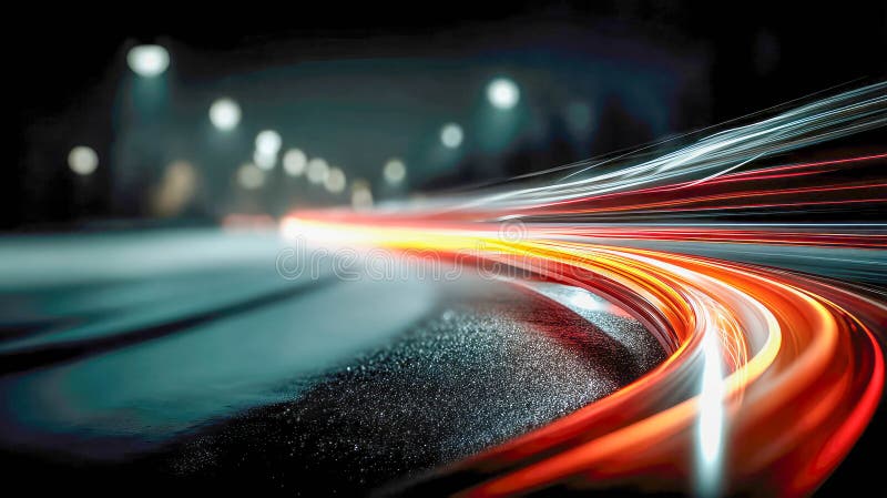 Dynamic Long Exposure of Bright Light Trails on a Wet Road at Night ...
