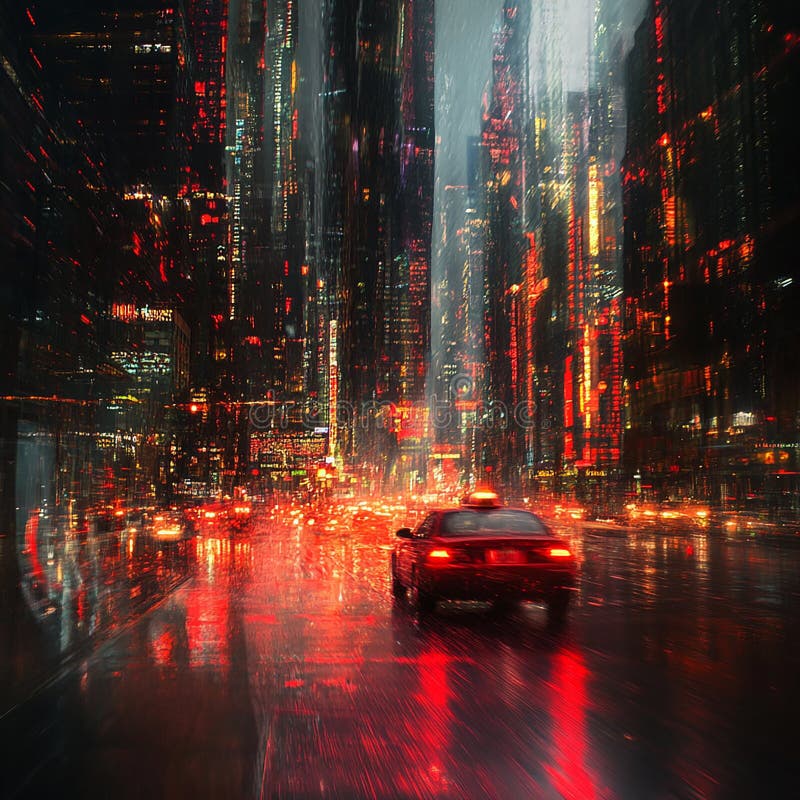 Dynamic Long Exposure of a Car Speeding through a Cityscape Stock ...
