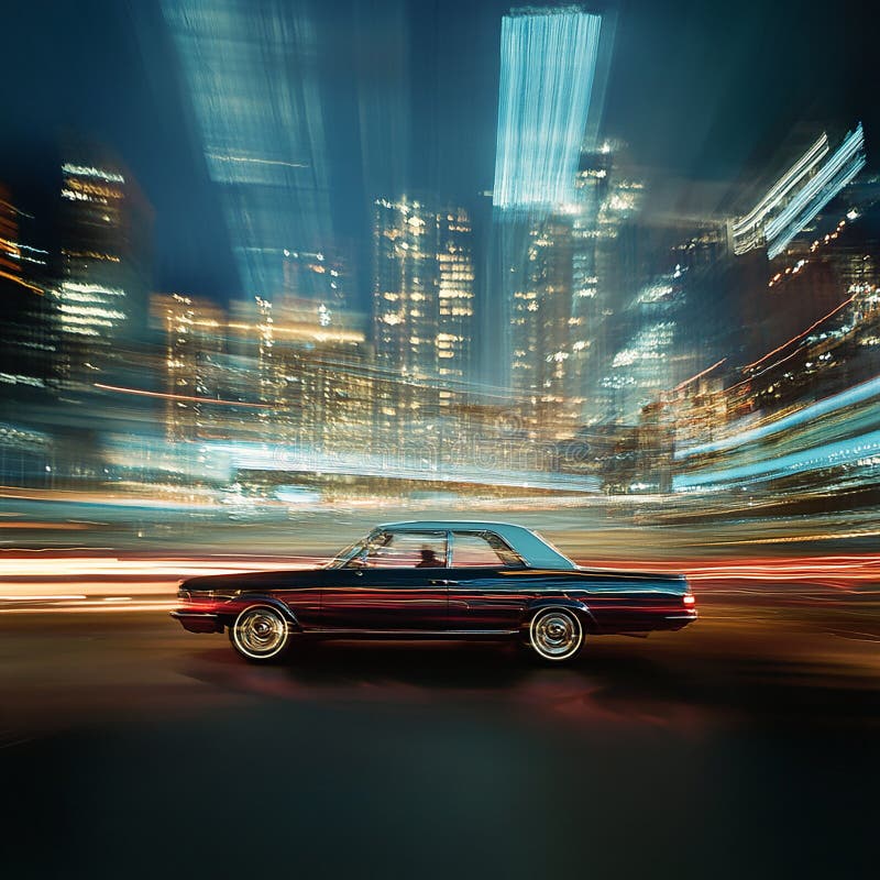 Dynamic Long Exposure of a Car Speeding through a Cityscape Stock ...