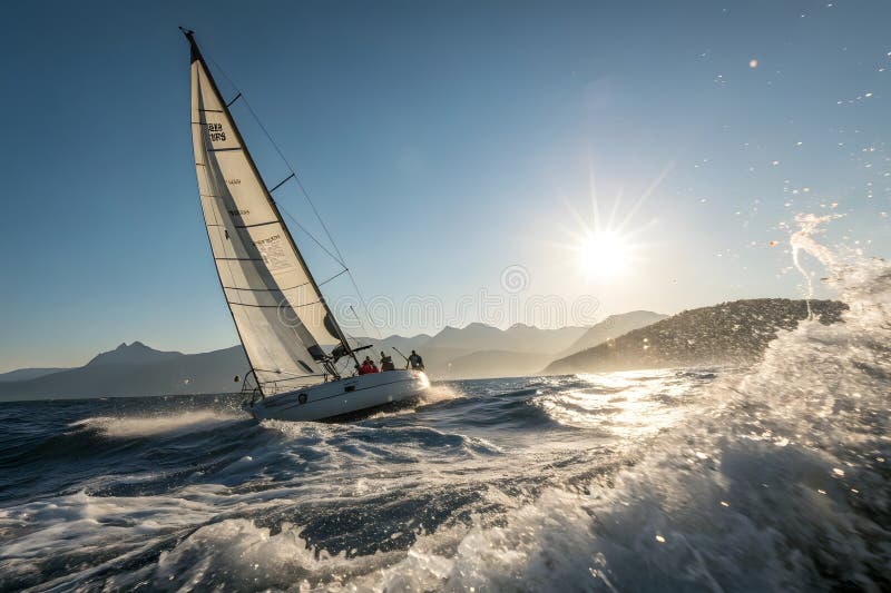 A Dynamic, Low-angle Image of a Sailboat Moving Quickly through Choppy ...