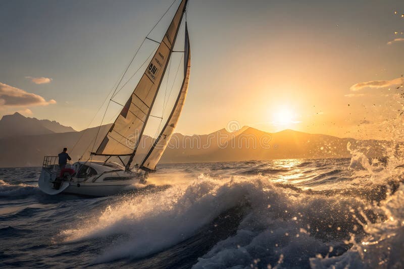 A Dynamic, Low-angle Image of a Sailboat Moving Quickly through Choppy ...