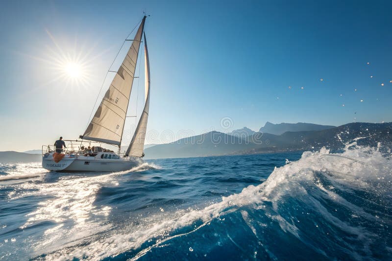 A Dynamic, Low-angle Image of a Sailboat Moving Quickly through Choppy ...