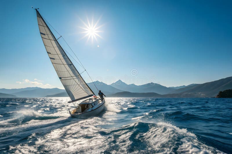 A Dynamic, Low-angle Image of a Sailboat Moving Quickly through Choppy ...