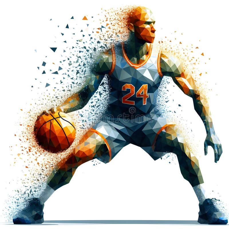 Dynamic Low Poly Basketball Player in Action with Shatter Effect on ...