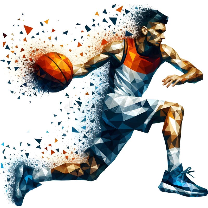 Dynamic Low Poly Basketball Player in Action with Shatter Effect on ...