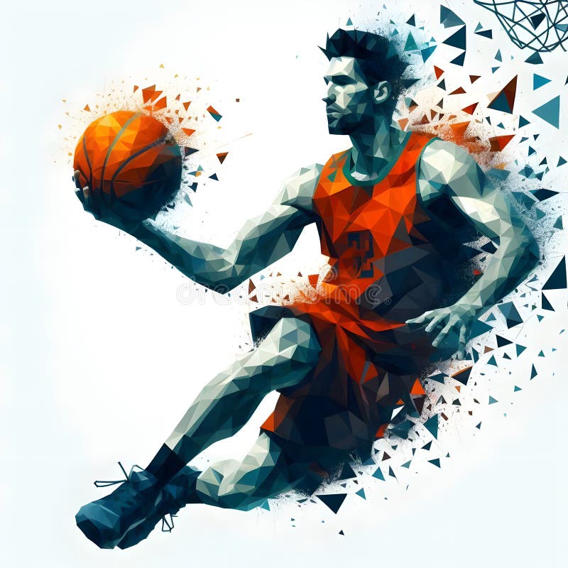 Dynamic Low Poly Basketball Player in Action with Shatter Effect on ...