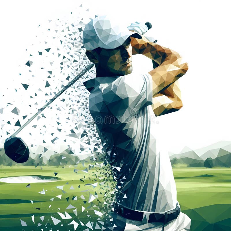 Dynamic Low Poly Golf Player with Shatter Effect on White Background ...