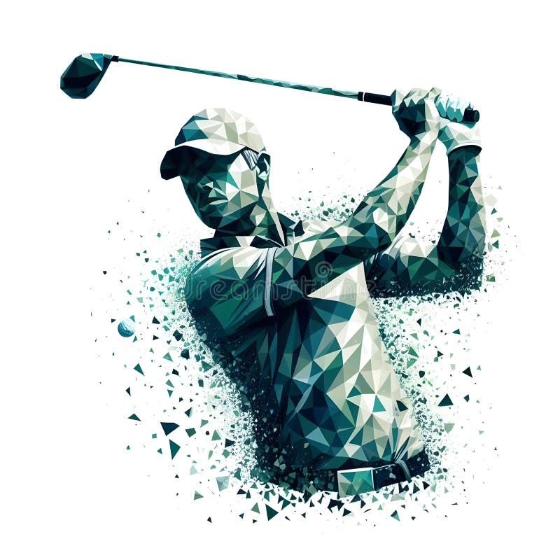 Dynamic Low Poly Golf Player with Shatter Effect on White Background ...