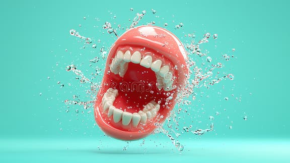 Dynamic Macro Shot of a Red Tooth with Water Splashing Around, Creating ...
