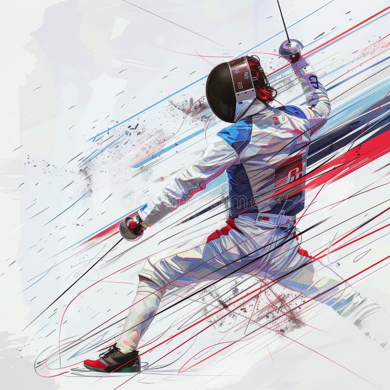 Dynamic Male Fencer in Action with Sabre â€“ Showcasing Olympic ...